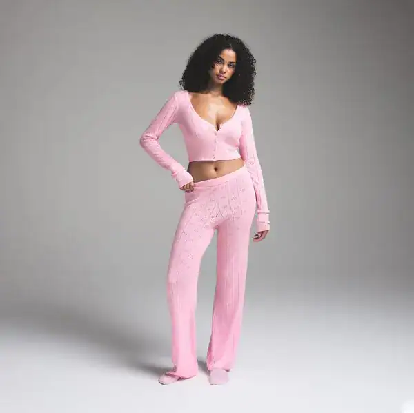 Skims Sweater Pointelle Cropped Cardigan - Baby Pink | Editorialist